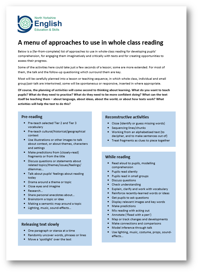 Whole-class reading: an example lesson and a menu of approaches – James ...